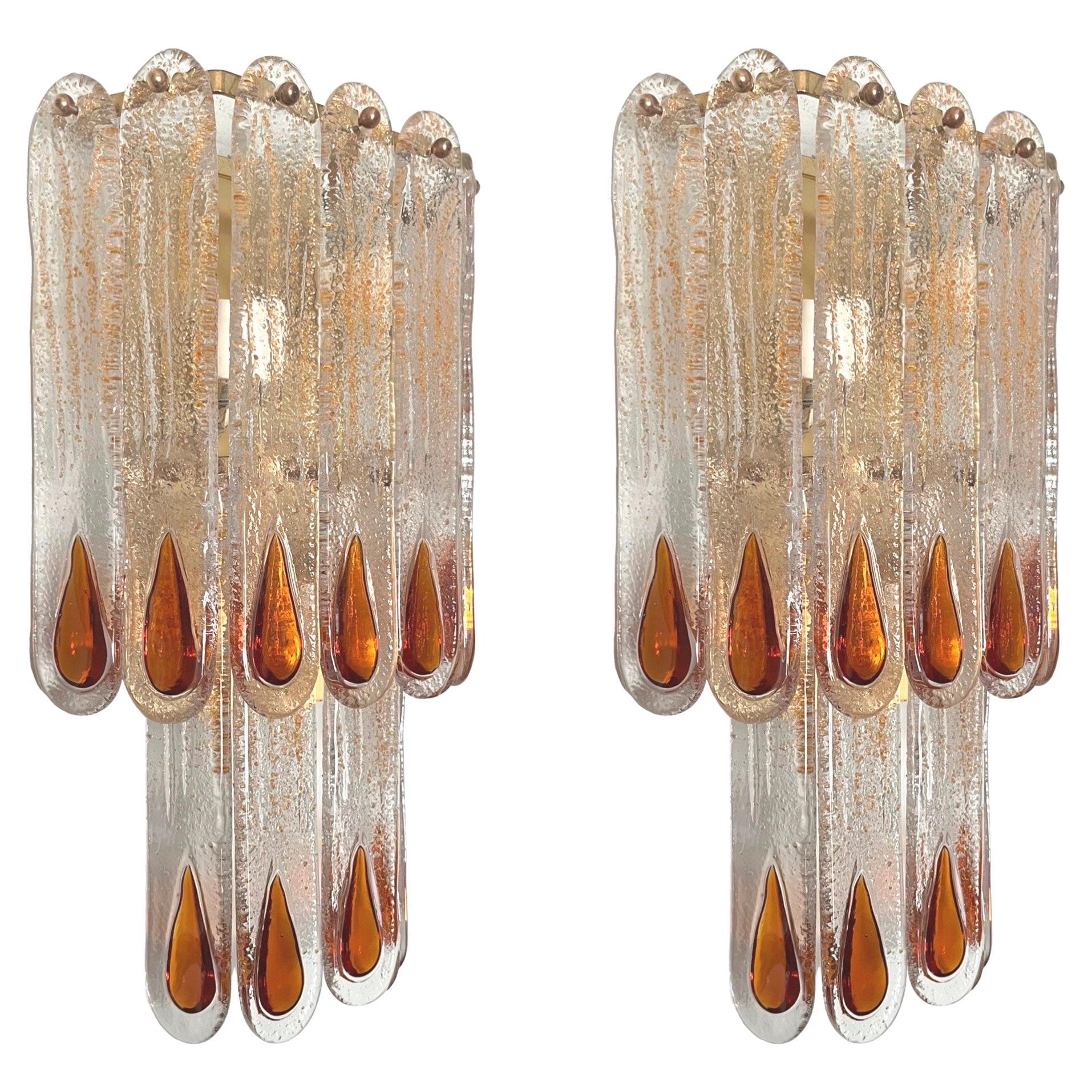 1970s Italian Art Deco Design Brass Pair of Cobalt Blue Murano Glass ...