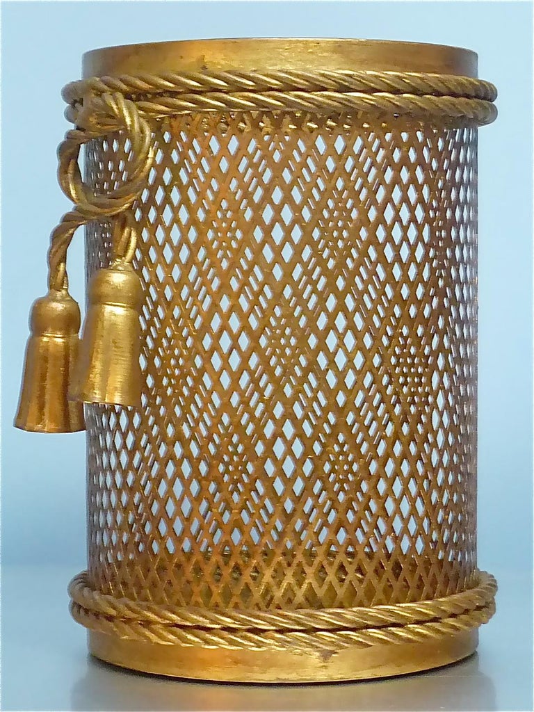 Italian Midcentury Paper Waste Basket Bin Gilt Perforated Metal Hans ...