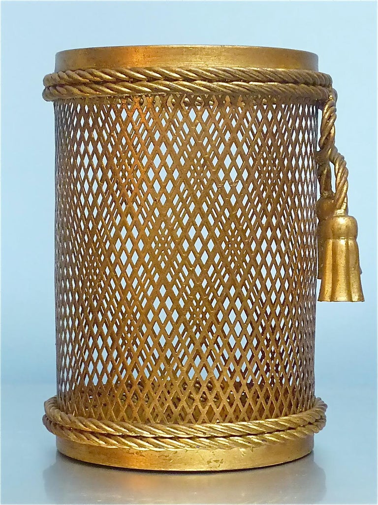 Italian Midcentury Paper Waste Basket Bin Gilt Perforated Metal Hans ...