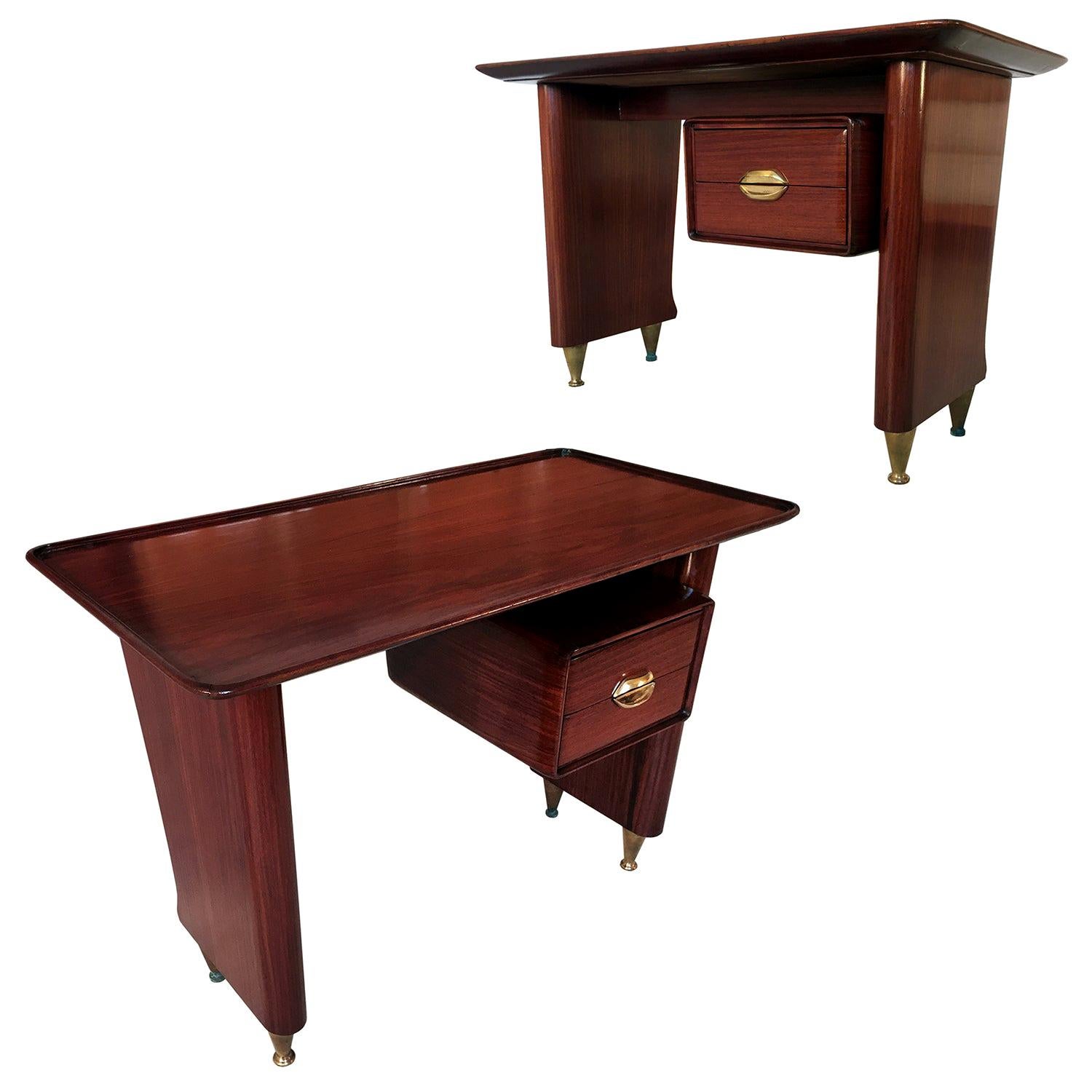 Vintage 1950s Modern Walnut and Leather Writing Desk at 1stDibs