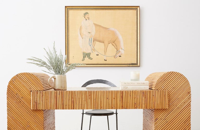 Italian Midcentury Split Reed Bamboo Rattan Writing Desk at 1stDibs