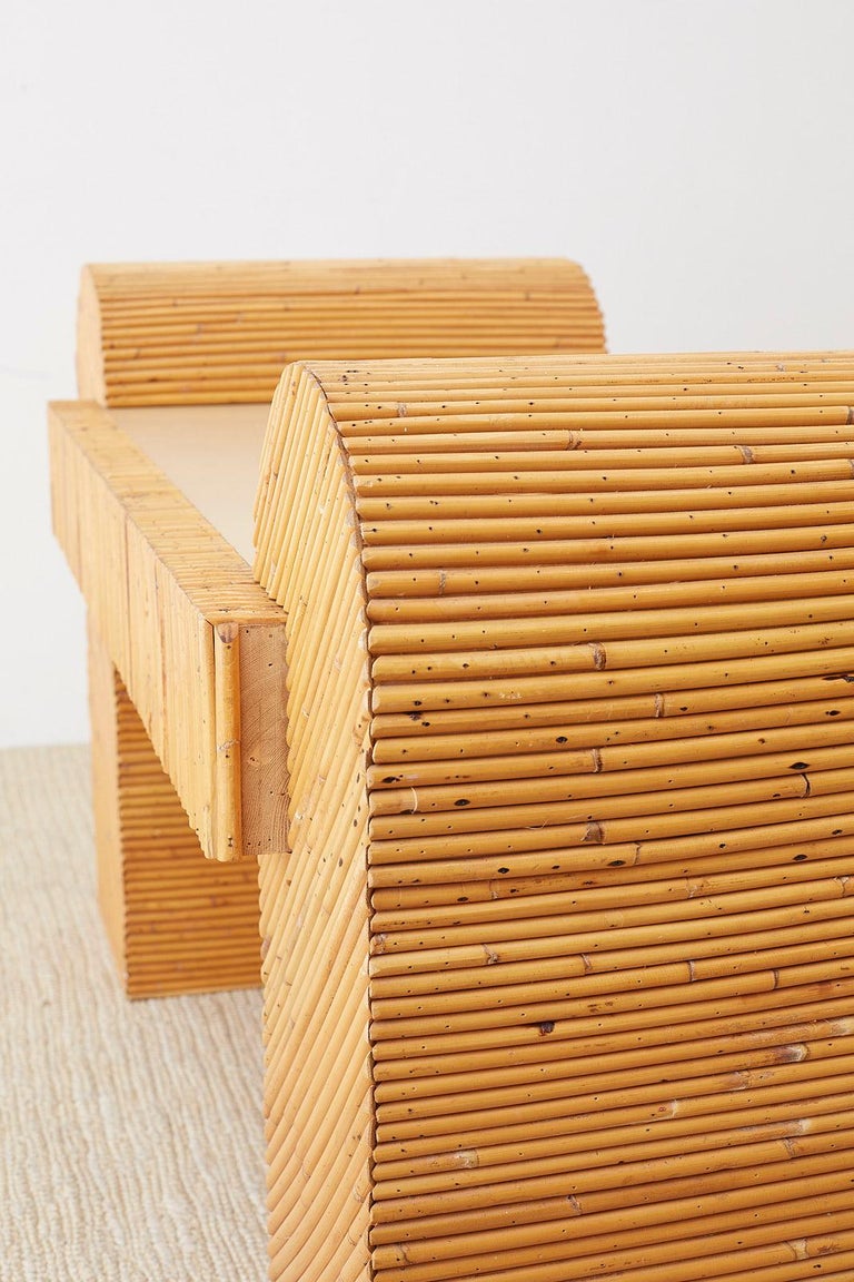 Italian Midcentury Split Reed Bamboo Rattan Writing Desk at 1stDibs