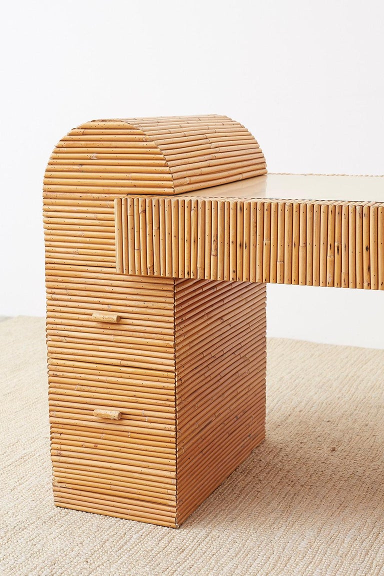 Italian Midcentury Split Reed Bamboo Rattan Writing Desk at 1stDibs