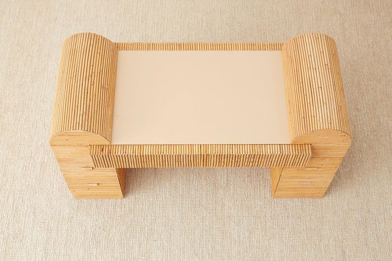 Italian Midcentury Split Reed Bamboo Rattan Writing Desk at 1stDibs