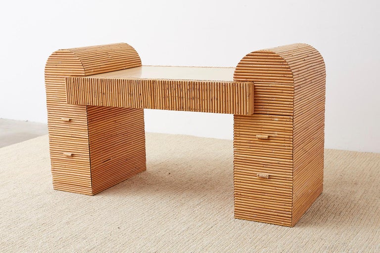 Italian Midcentury Split Reed Bamboo Rattan Writing Desk at 1stDibs