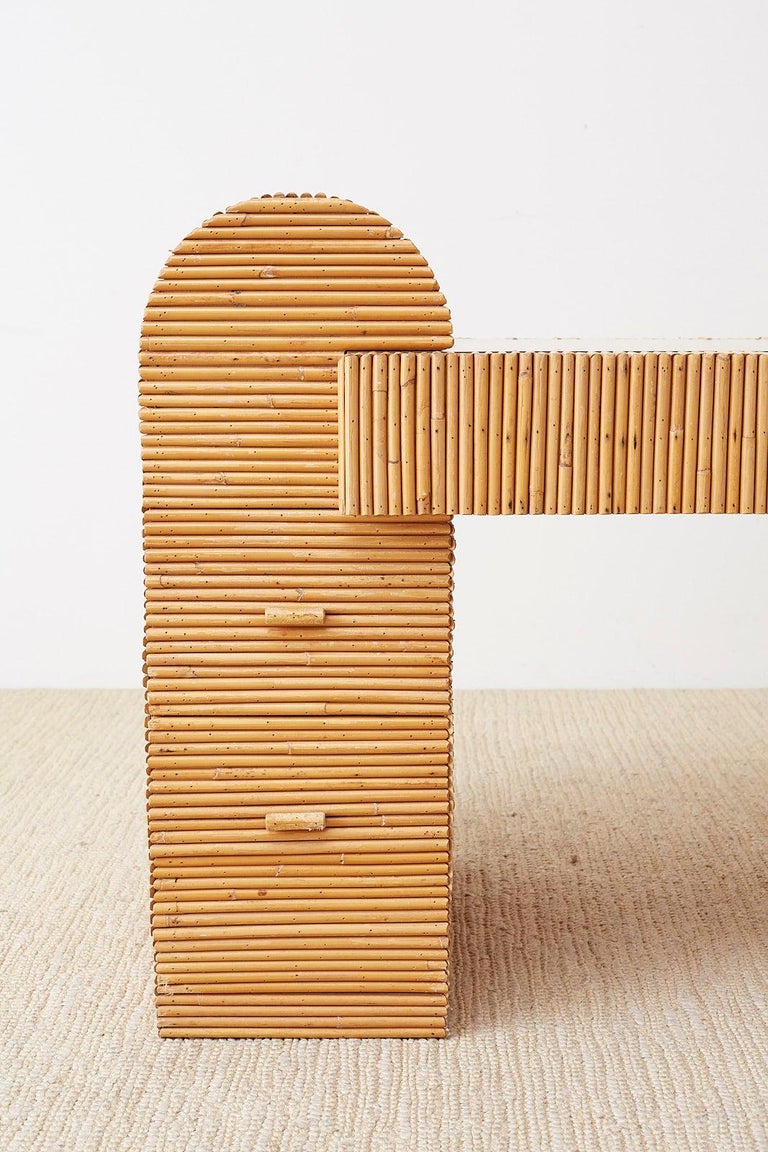 Italian Midcentury Split Reed Bamboo Rattan Writing Desk at 1stDibs