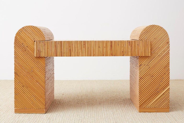 Italian Midcentury Split Reed Bamboo Rattan Writing Desk at 1stDibs