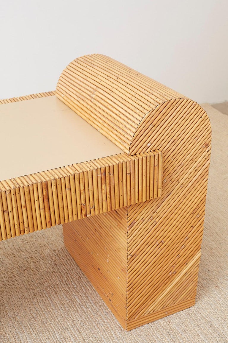 Italian Midcentury Split Reed Bamboo Rattan Writing Desk at 1stDibs