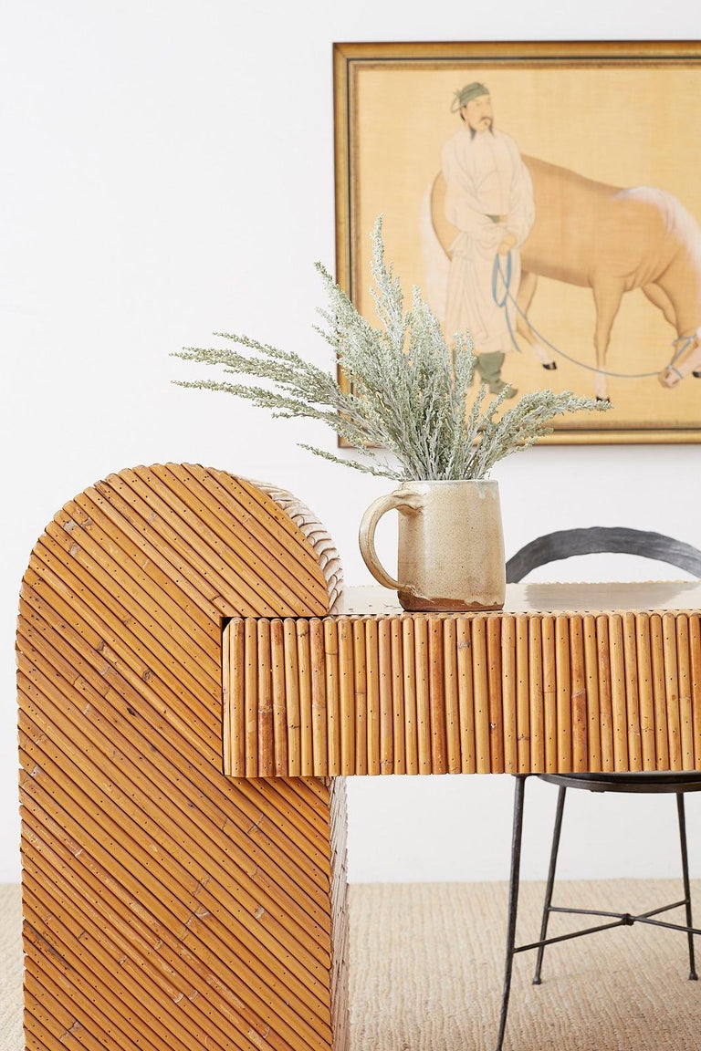 Italian Midcentury Split Reed Bamboo Rattan Writing Desk at 1stDibs