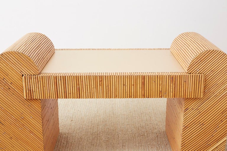 Italian Midcentury Split Reed Bamboo Rattan Writing Desk at 1stDibs