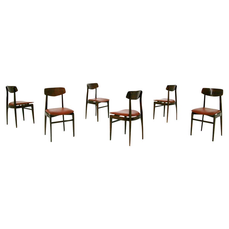 Italian Midcentury Table Chairs in Burgundy Semi-Leather, Turinese ...