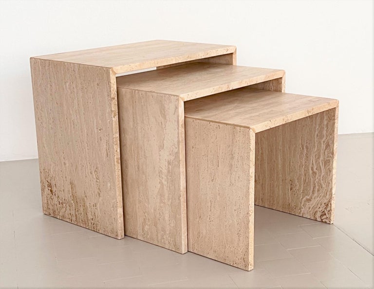 Nesting Coffee Tables in Travertine Stone from the 1970s, Set of Three ...