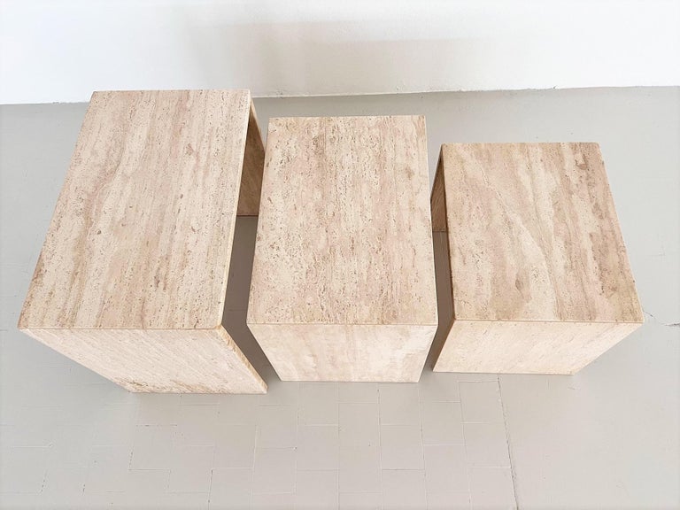 Nesting Coffee Tables in Travertine Stone from the 1970s, Set of Three ...