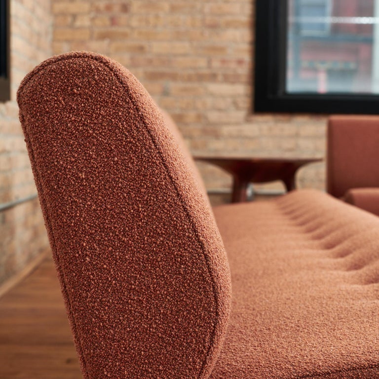 Italian Midcentury Two Piece Sofa in Sienna Orange Bouclé with Walnut ...