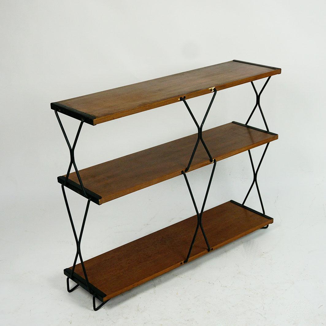 Italian Midcentury Walnut and Blackened Steel Bookcase or Rack by ISA ...