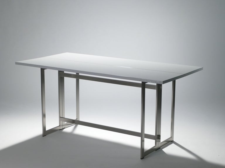 Italian Midcentury White Lacquer Extending Console Table, 1970s at 1stDibs