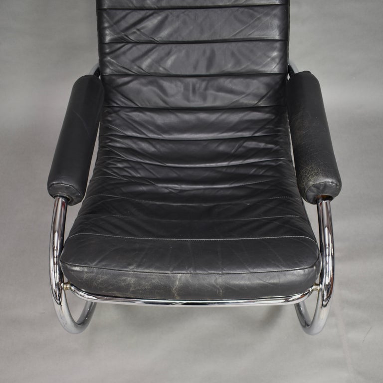 Italian Milo Baughman Style Rocking Chair in Chrome and Leather, circa ...