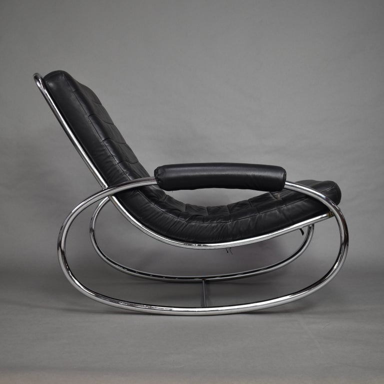 Italian Milo Baughman Style Rocking Chair in Chrome and Leather, circa ...