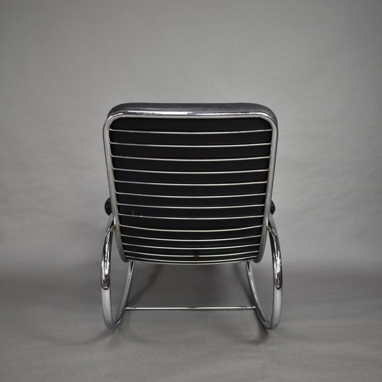 Italian Milo Baughman Style Rocking Chair in Chrome and Leather, circa ...