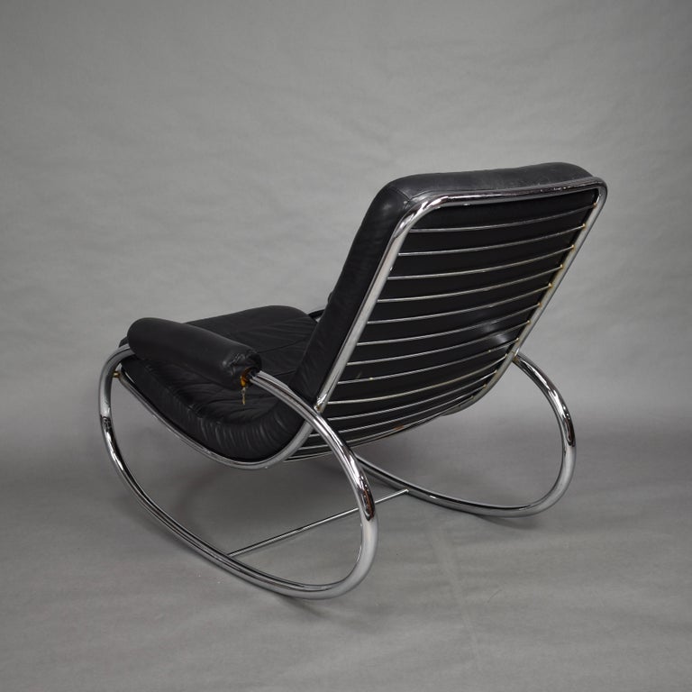 Italian Milo Baughman Style Rocking Chair in Chrome and Leather, circa ...