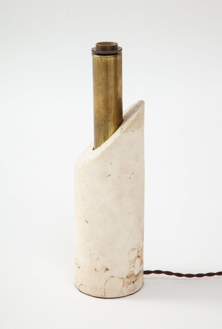 Italian Minimalist Travertine and Brass Lipstick Lamp, 1970's For Sale ...