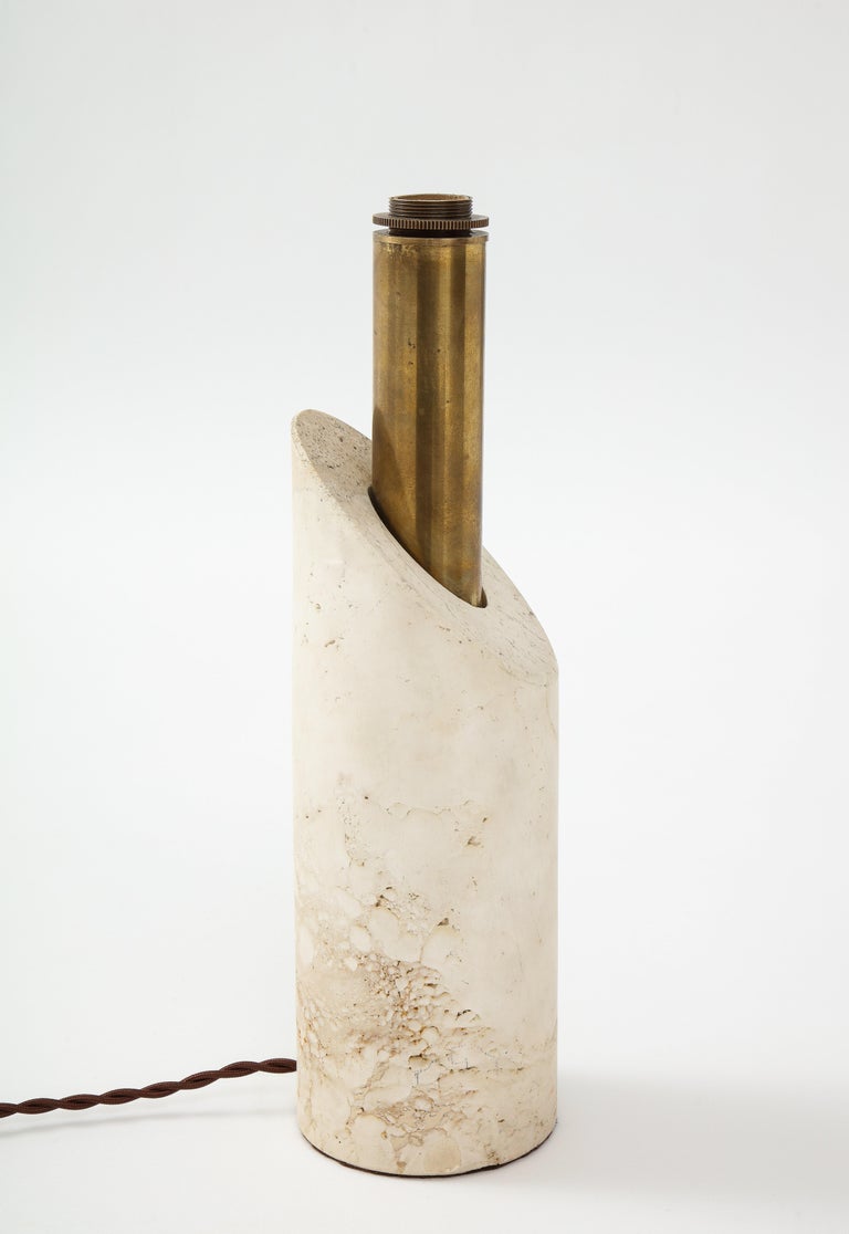 Italian Minimalist Travertine and Brass Lipstick Lamp, 1970's For Sale ...