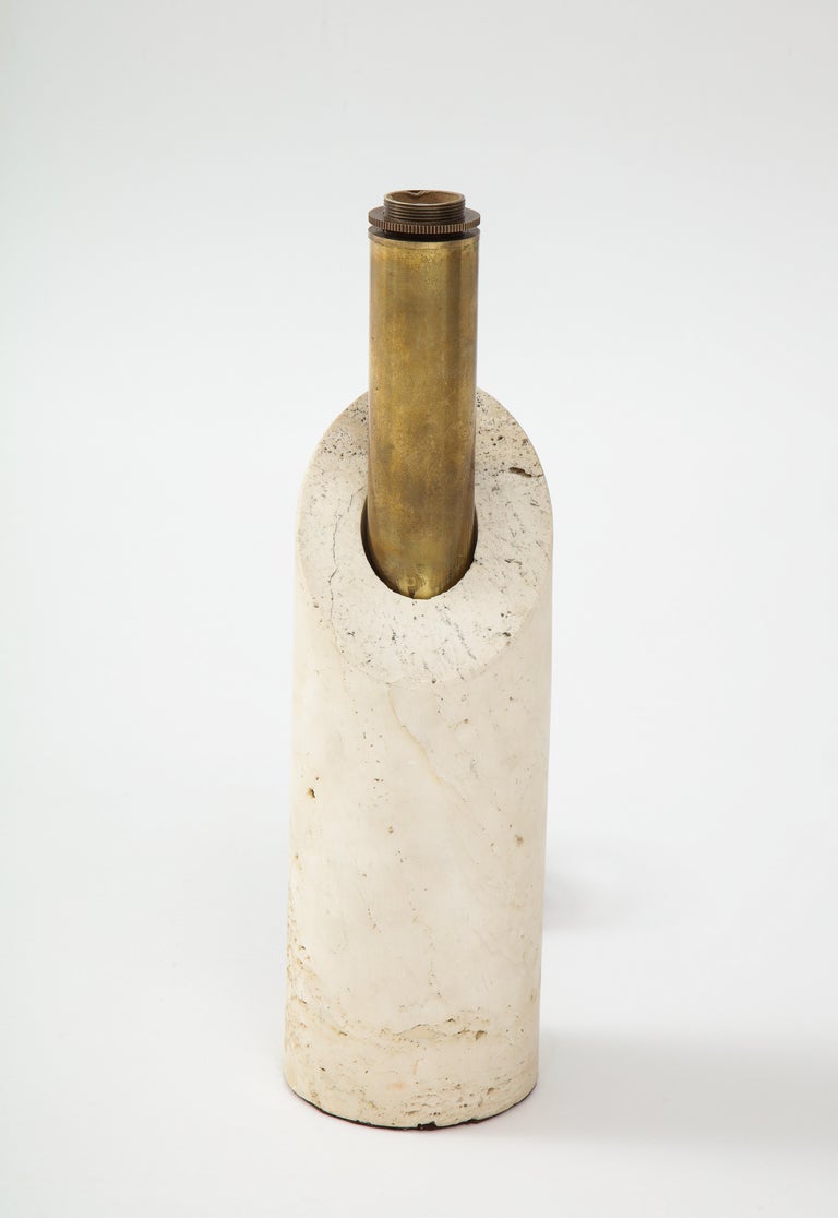 Italian Minimalist Travertine and Brass Lipstick Lamp, 1970's For Sale ...