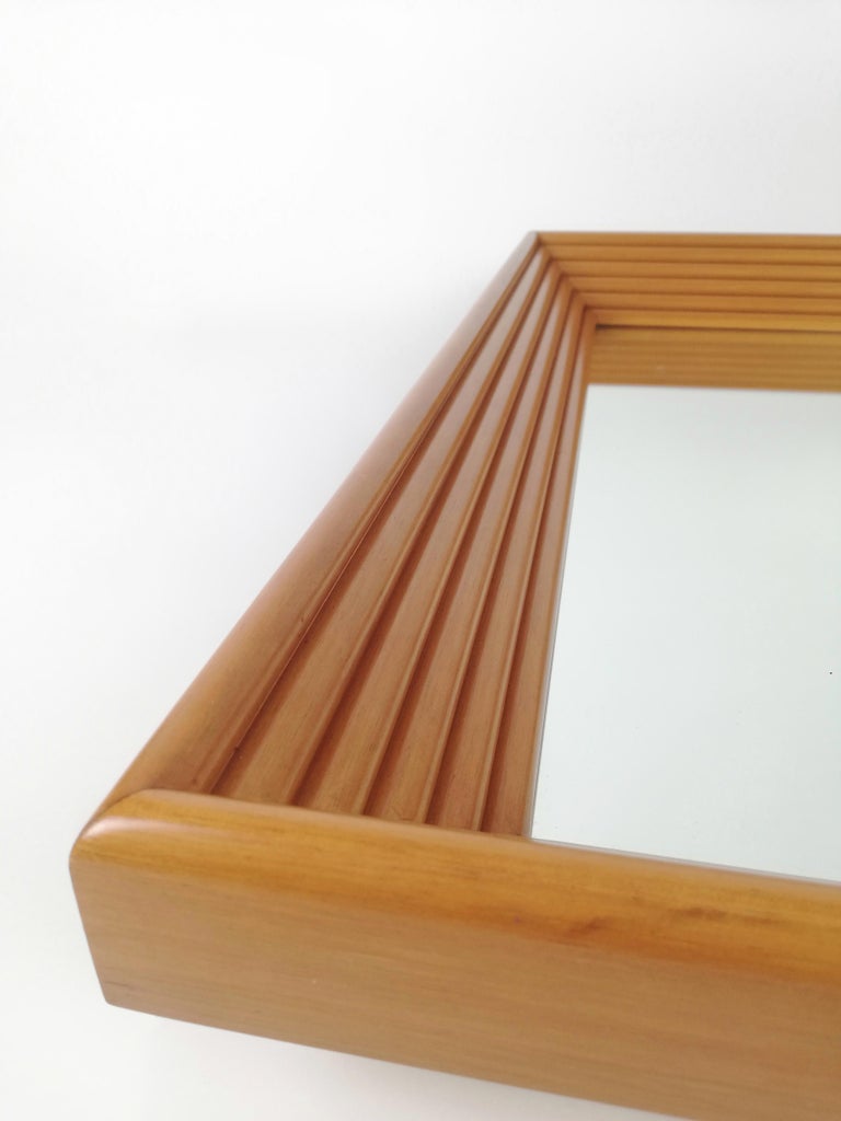Italian Mirror from the 70s in Fluted Solid Walnut For Sale at 1stDibs