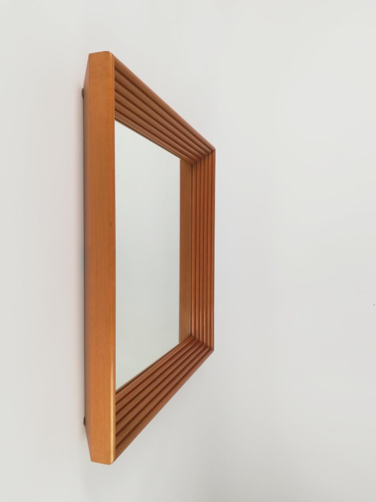 Italian Mirror from the 70s in Fluted Solid Walnut For Sale at 1stDibs