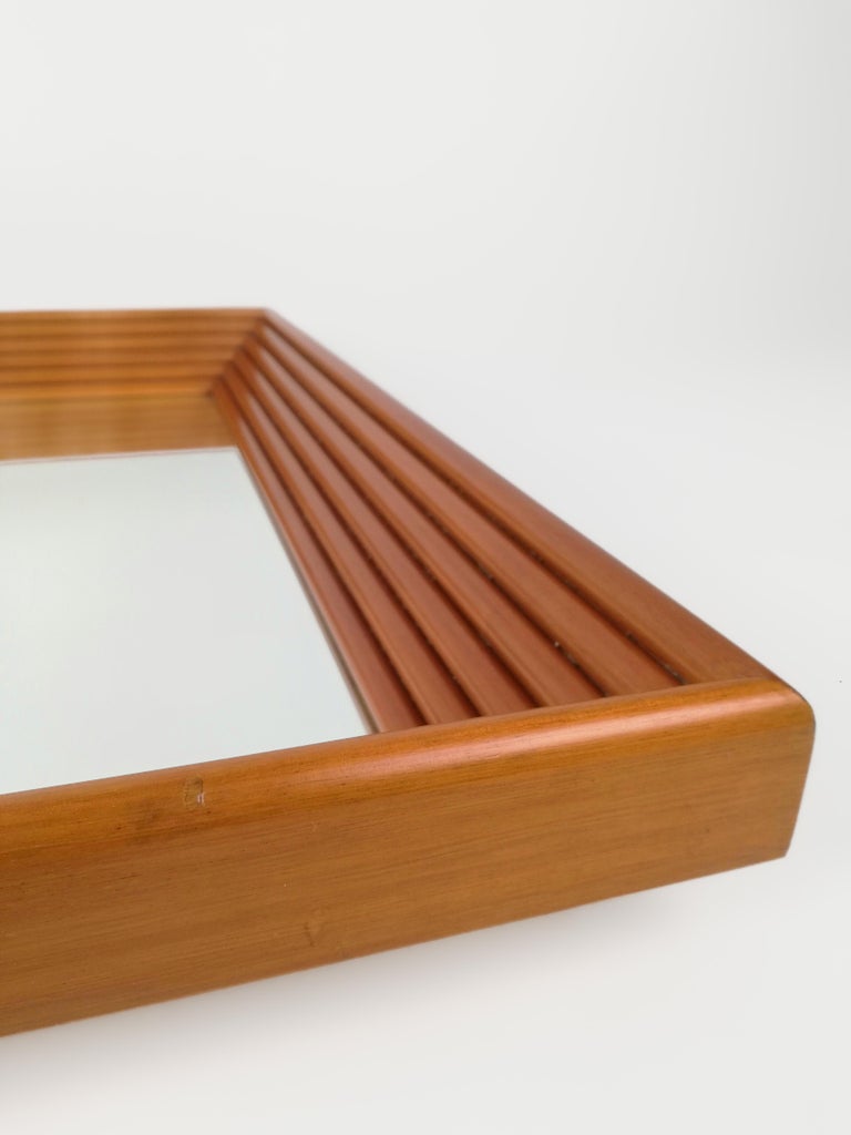 Italian Mirror from the 70s in Fluted Solid Walnut For Sale at 1stDibs