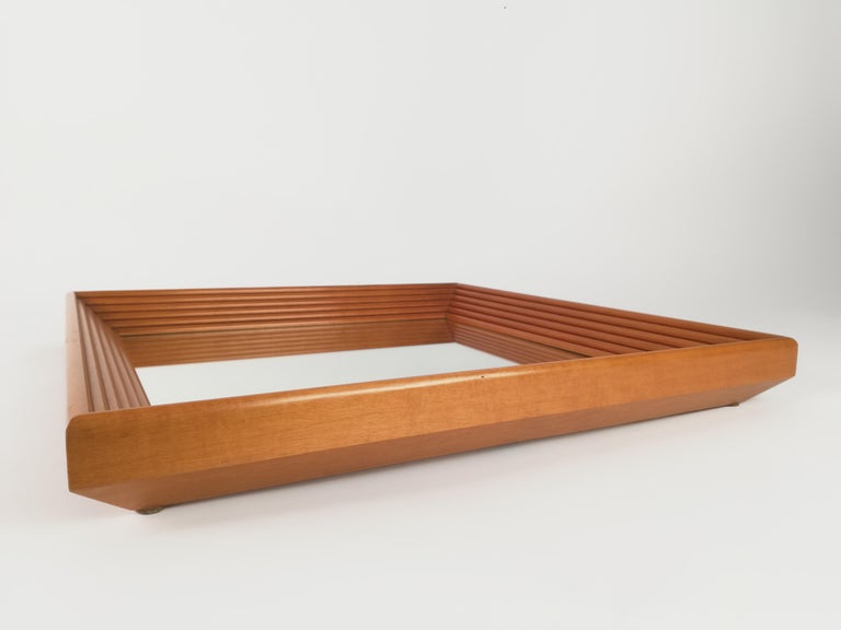 Italian Mirror from the 70s in Fluted Solid Walnut For Sale at 1stDibs