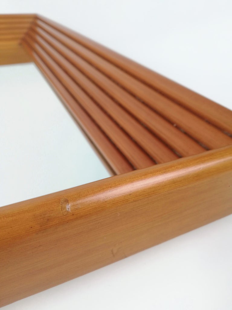 Italian Mirror from the 70s in Fluted Solid Walnut For Sale at 1stDibs