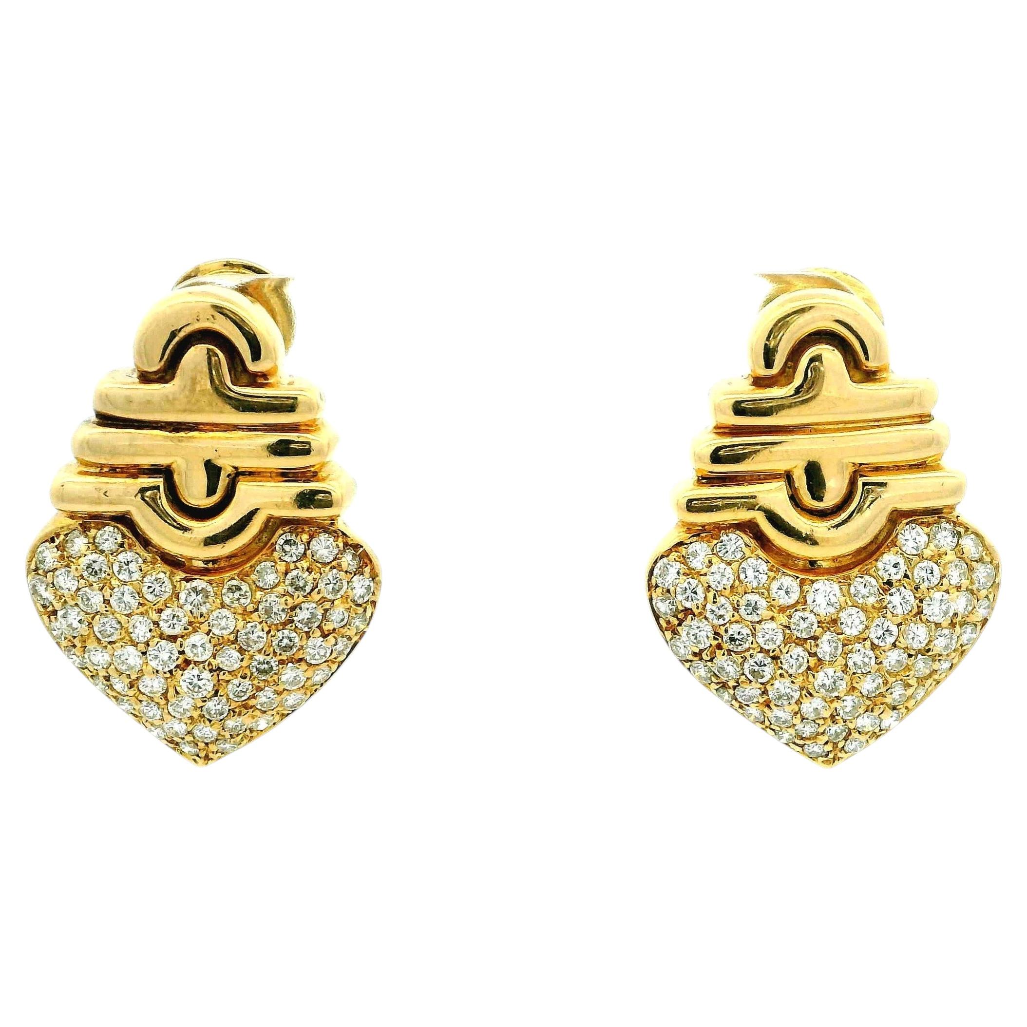 Italian Modern 18K Gold 3 Carat Diamond Pavé Heart Statement Earrings ...