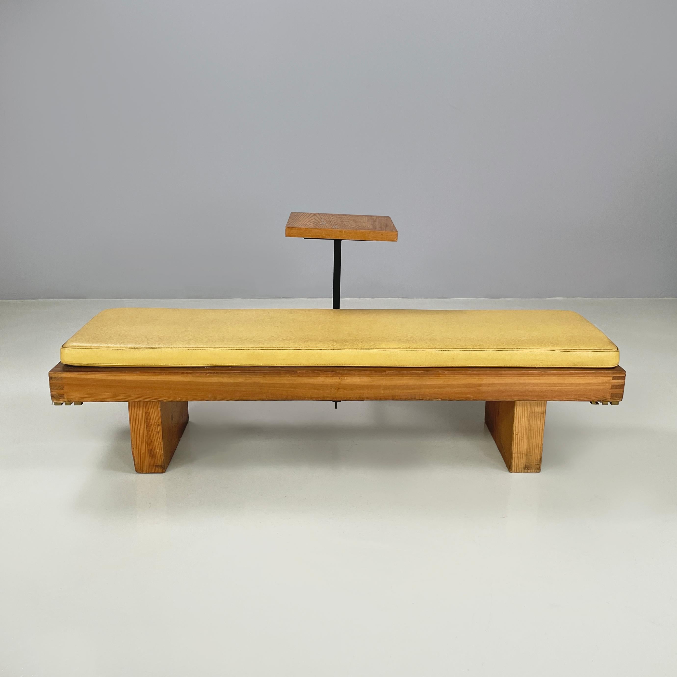 Italian modern Bench with table in wood, black metal and yellow leather ...