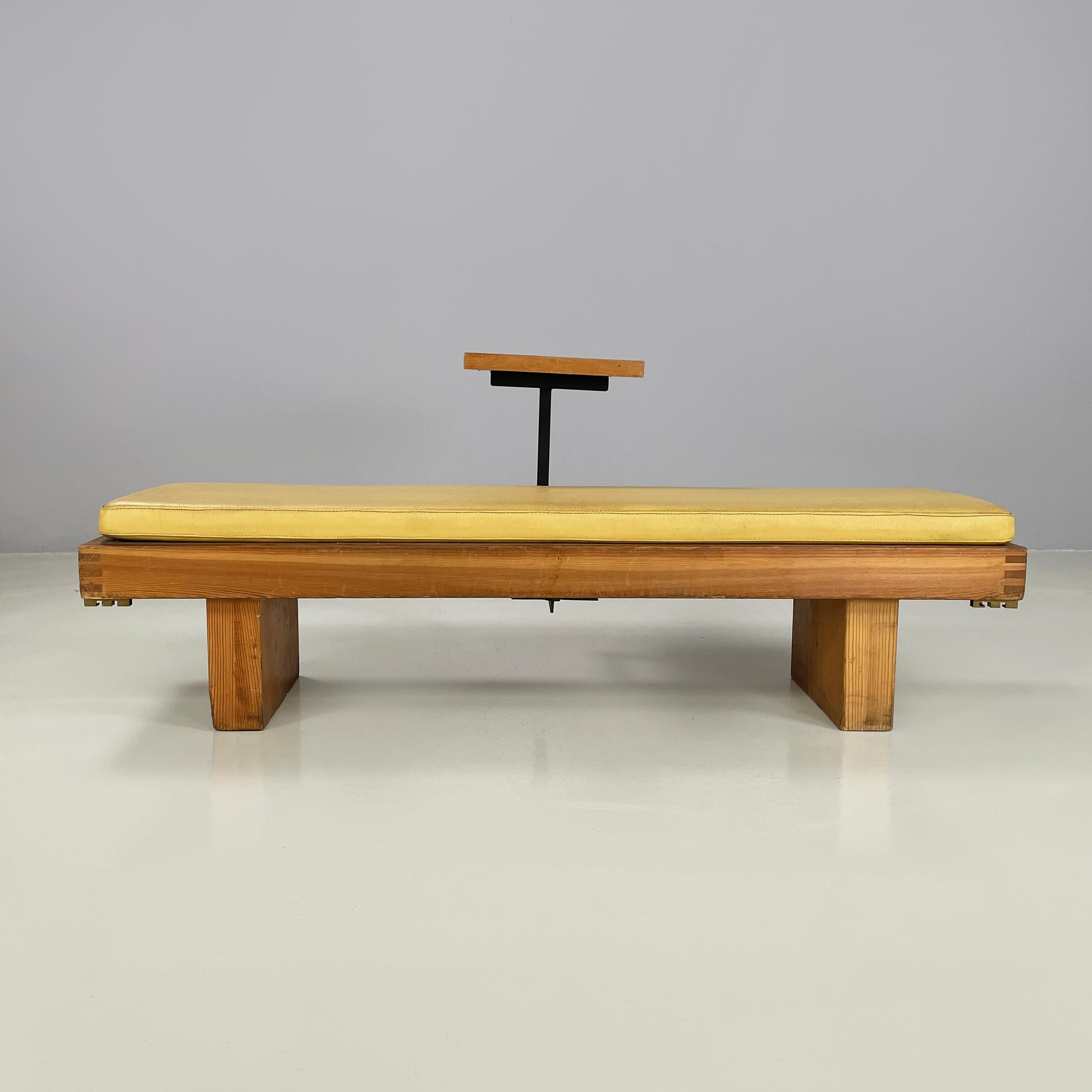 Italian modern Bench with table in wood, black metal and yellow leather ...