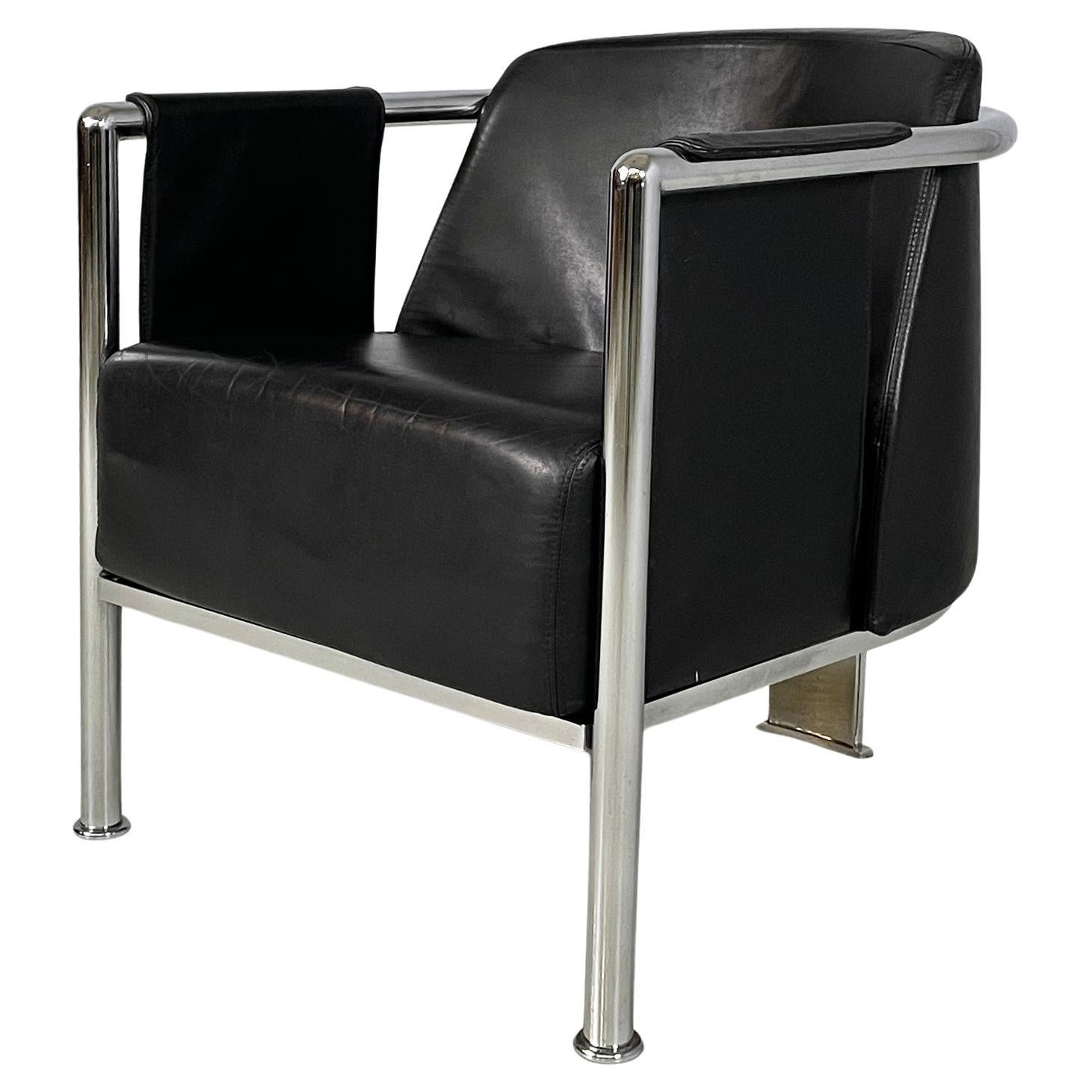 Italian Modern Armchair in Beige Leather and Light Blue Wood, 1980s For ...