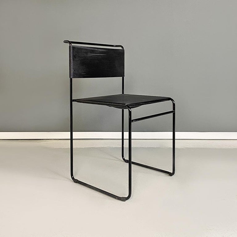 Italian Modern Black Scooby and Metal Spaghetti Chair by G. Belotti ...