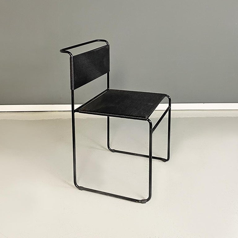 Italian Modern Black Scooby and Metal Spaghetti Chair by G. Belotti ...