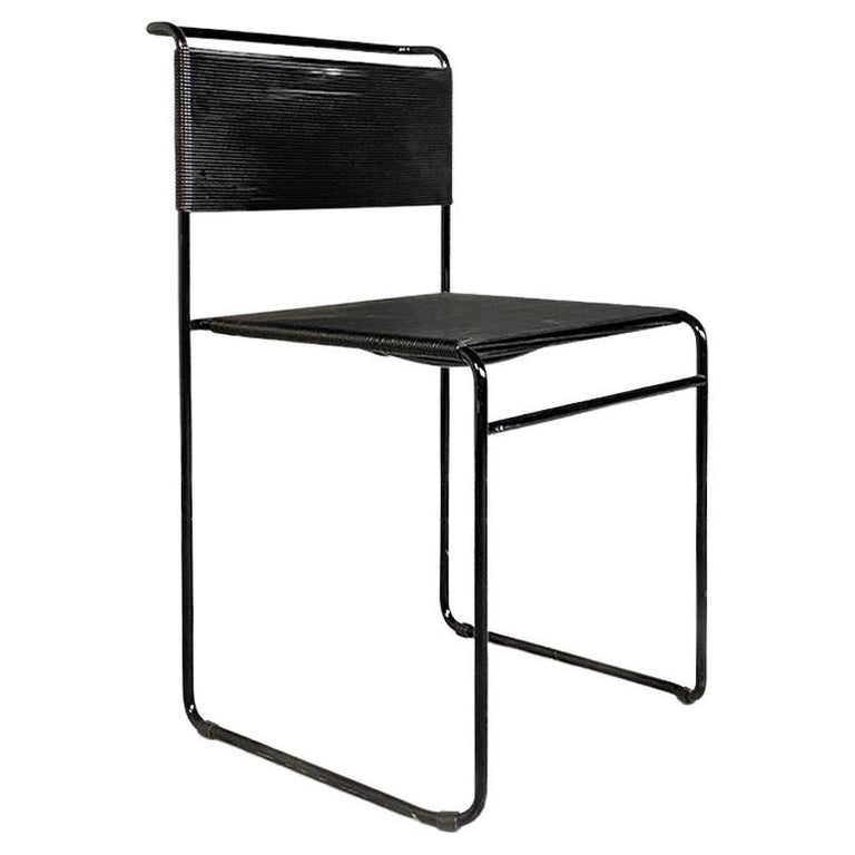 Italian Modern Black Scooby and Metal Spaghetti Chair by G. Belotti ...