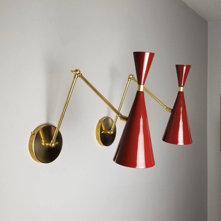 Modern Brass and Blood Red Enamel Monolith Reading Lamp, Blueprint ...