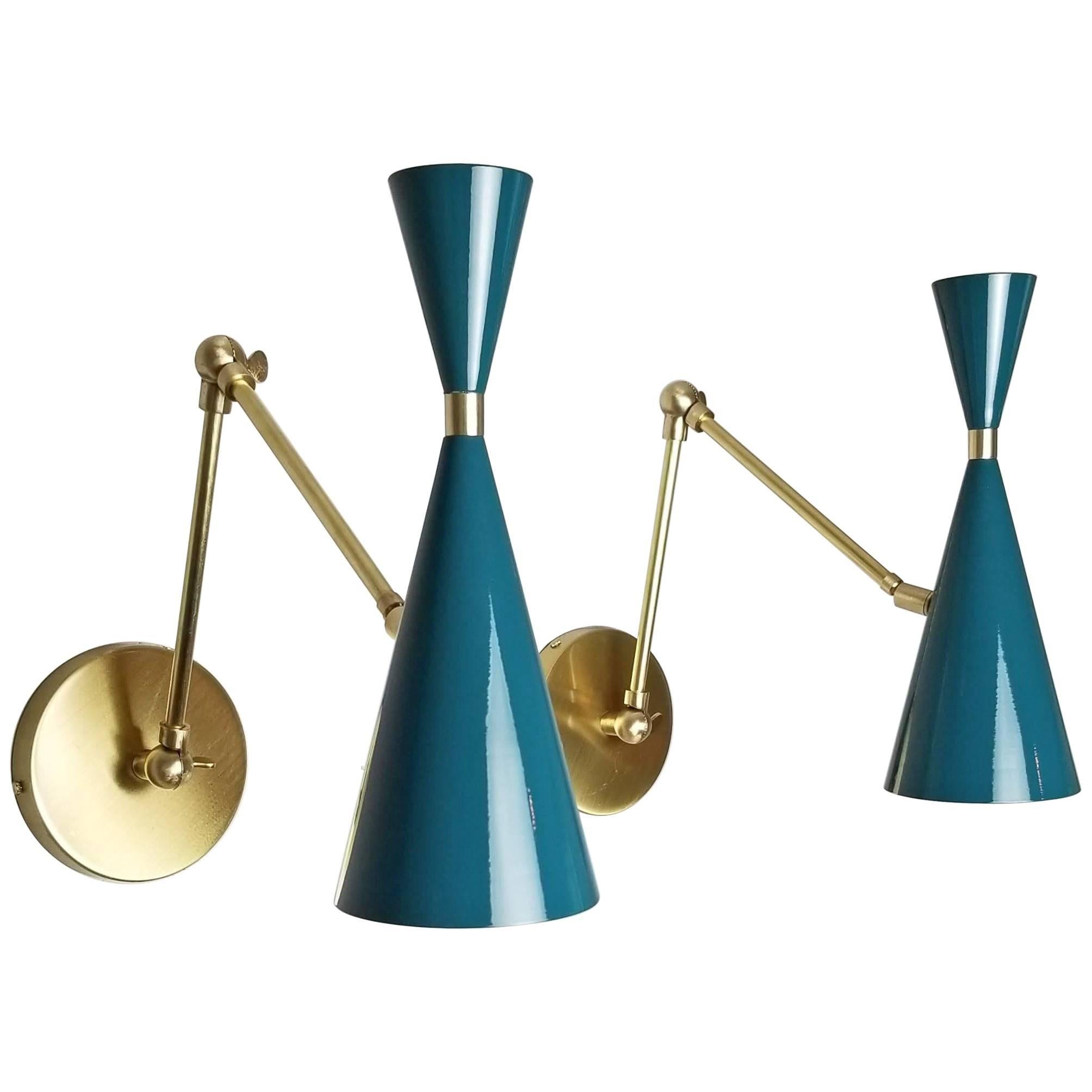 Italian Modern Brass and Blue Enamel Monolith Reading Lamp Blueprint ...
