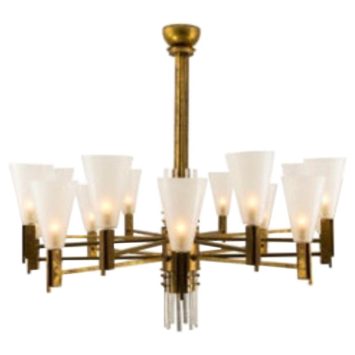 Exuberant Two-Tiered Brass and Glass Chandelier at 1stDibs
