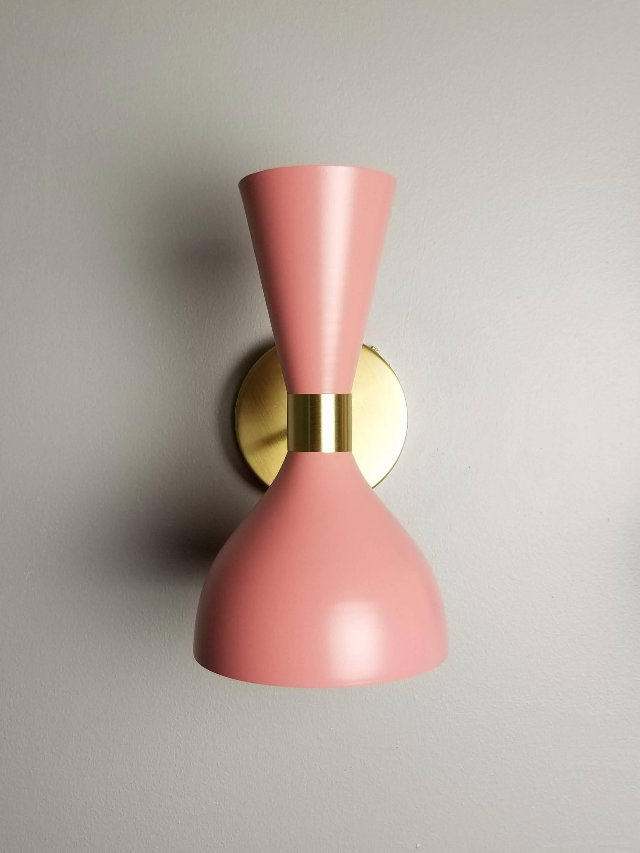 Italian Modern Brass + Pink Enamel "Ludo" Wall Sconce, Blueprint ...