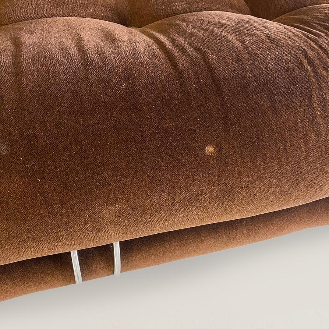 Italian Modern Brown Velvet Metal Soriana Sofa Afra and Tobia Scarpa ...