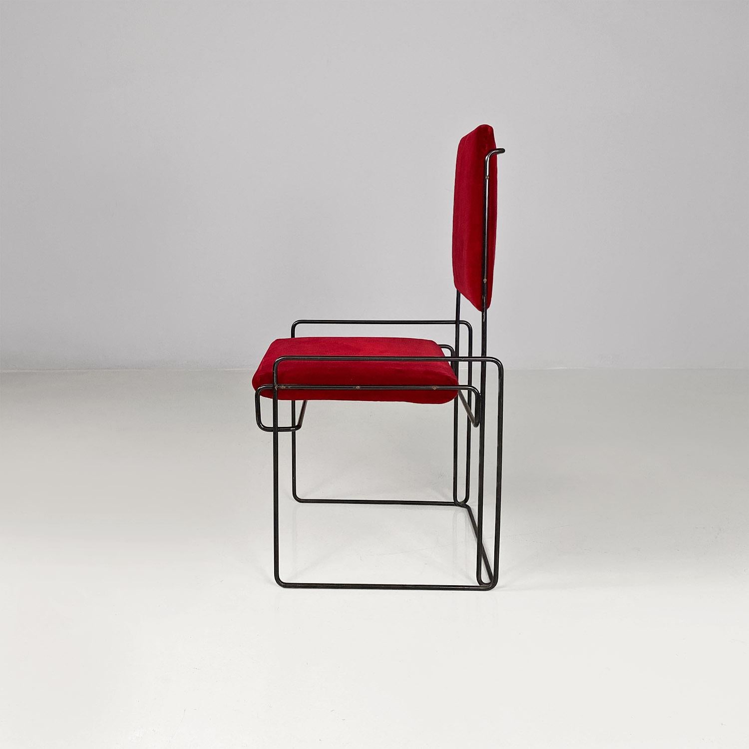 Italian modern burgundy red velvet and black metal tubolar chairs ...