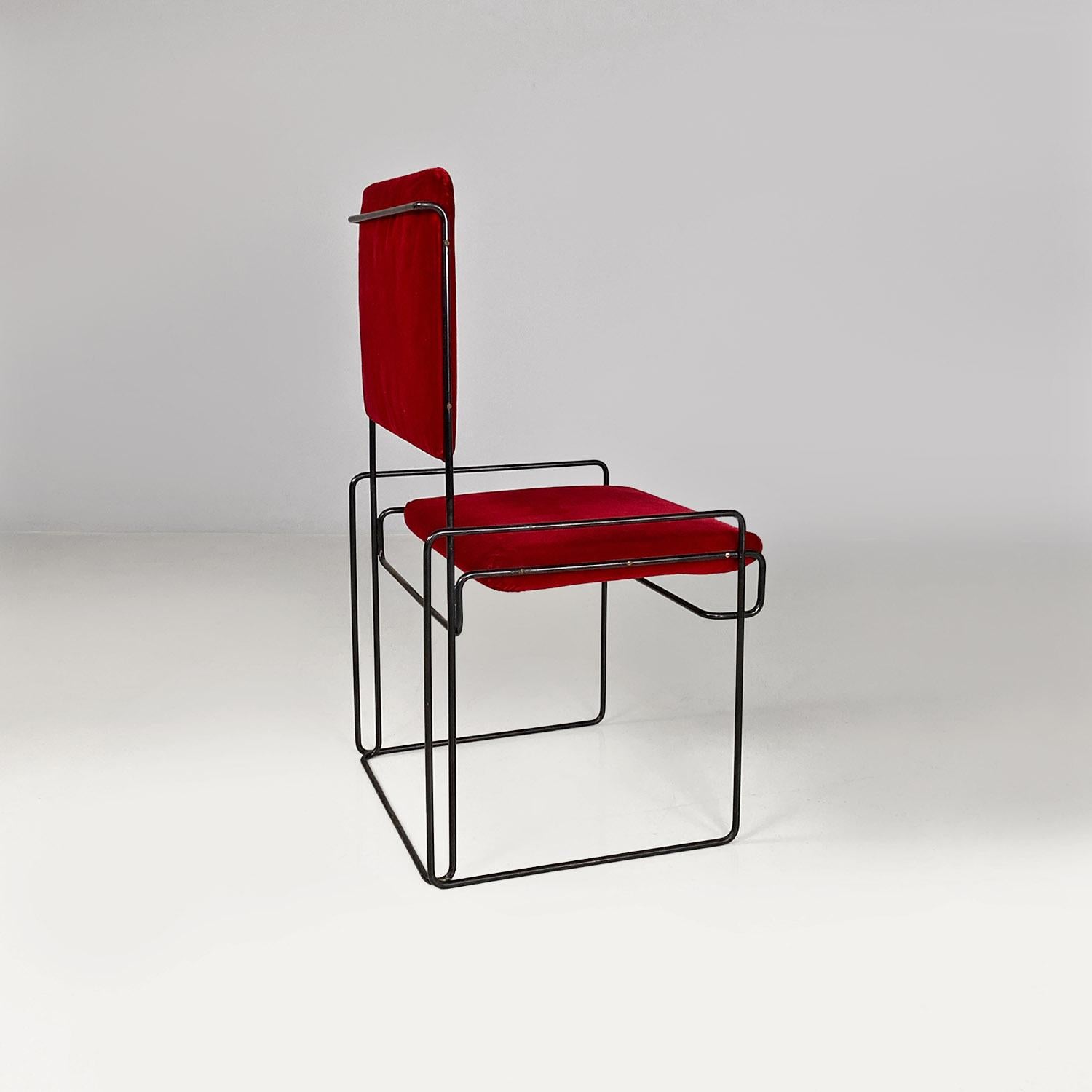 Italian modern burgundy red velvet and black metal tubolar chairs ...