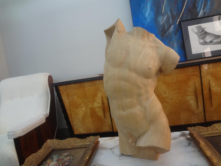 Italian Modern Carved Wood Male Torso For Sale at 1stDibs