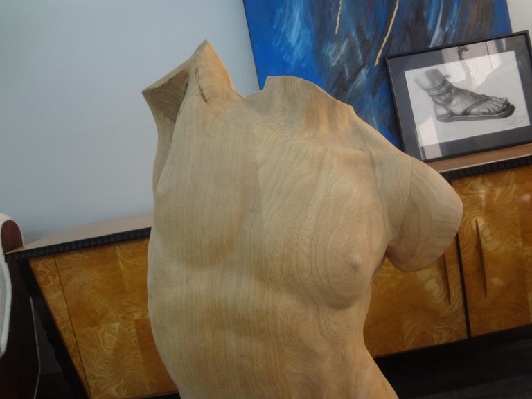 Italian Modern Carved Wood Male Torso For Sale at 1stDibs