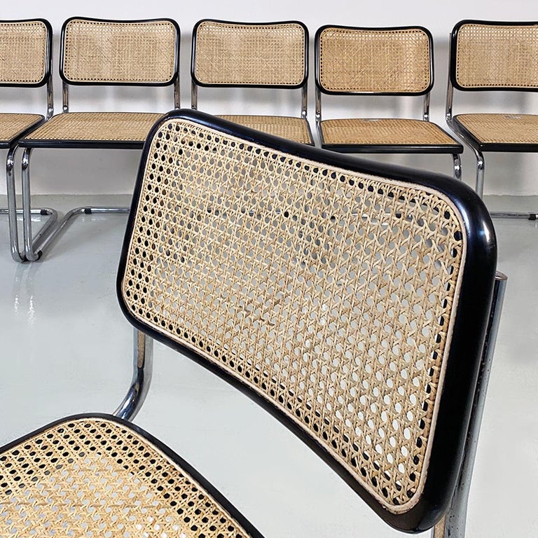 Italian Modern Cesca Style Chairs in Straw, Metal and Glossy Black Wood ...