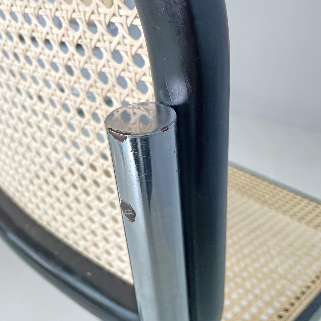 Italian modern chairs in black wood chromed metal and Vienna straw ...